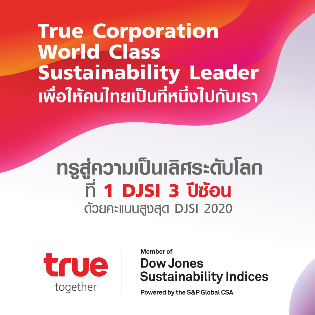ทรูได้คะแนน DJSI สูงสุดของโลก (World Industry Leader) กลุ่มโทรคมนาคม ...